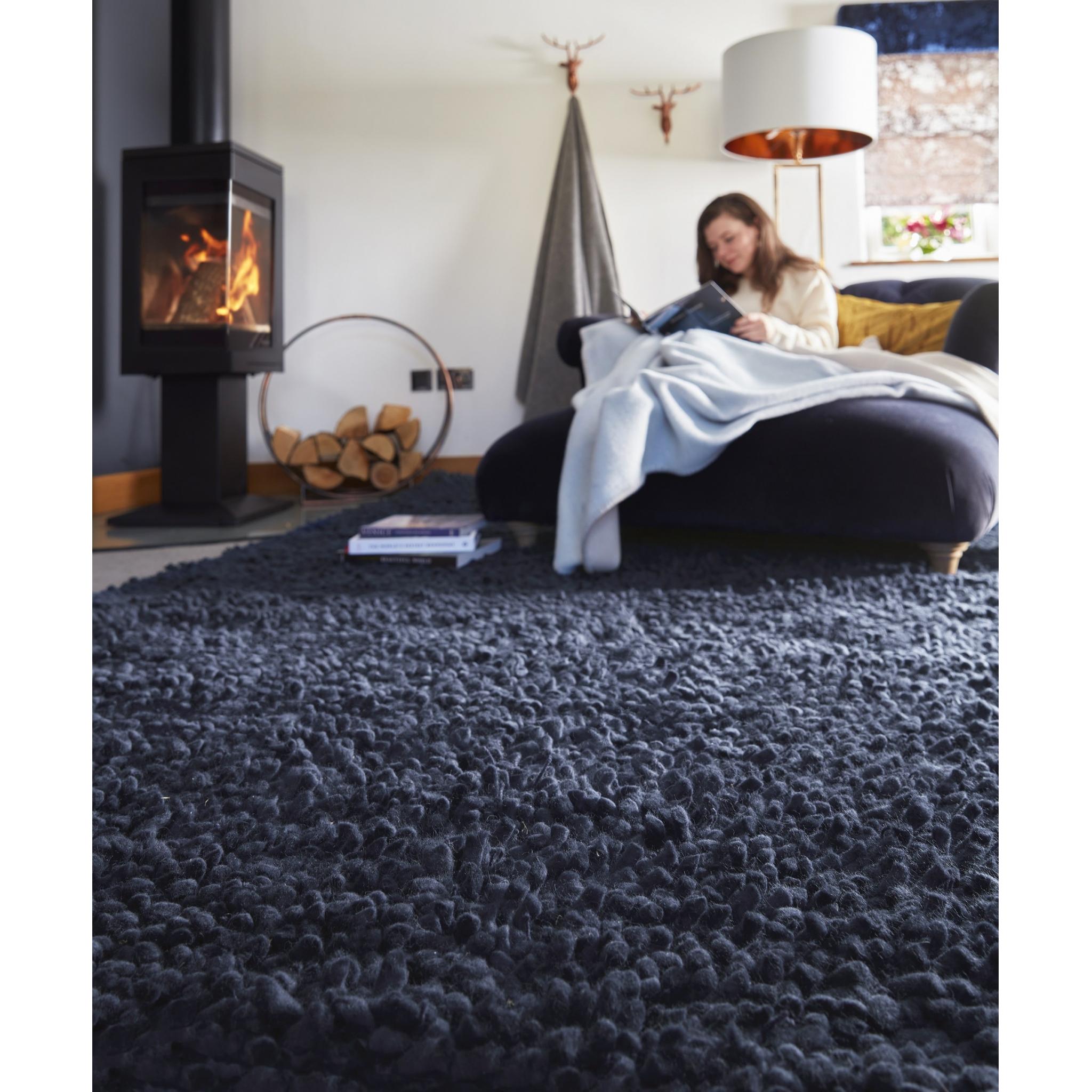 Maine Shaggy High Quality Wool Rugs in Oyster, Midnight, Dove Grey ...