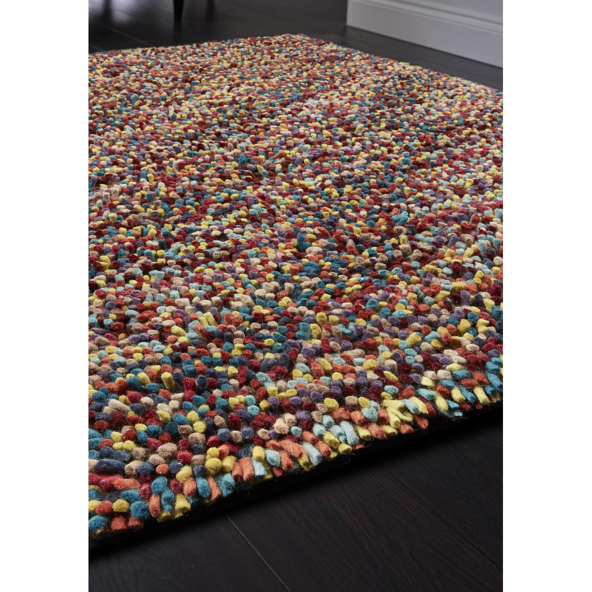 Rocks Shaggy Hand Woven Wool Long Pile Rugs in Grey, Ochre, Blue, Multi ...