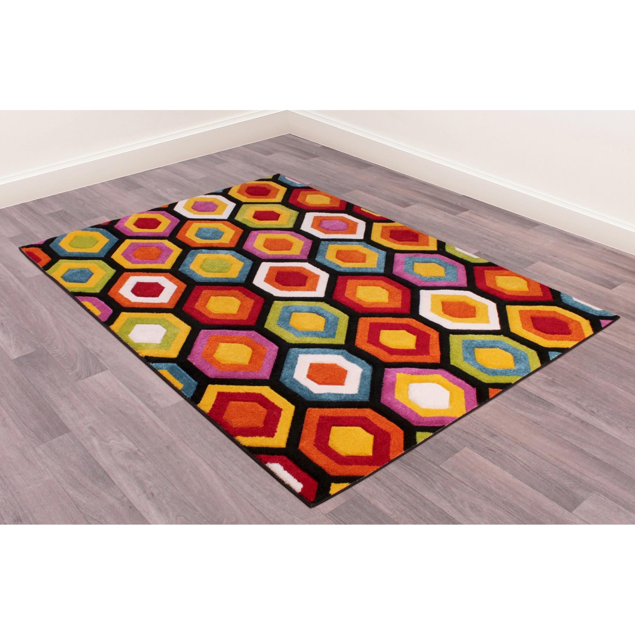 Spectra Carved Largo Geometric Rainbow Bright Multi Coloured Soft Rug ...