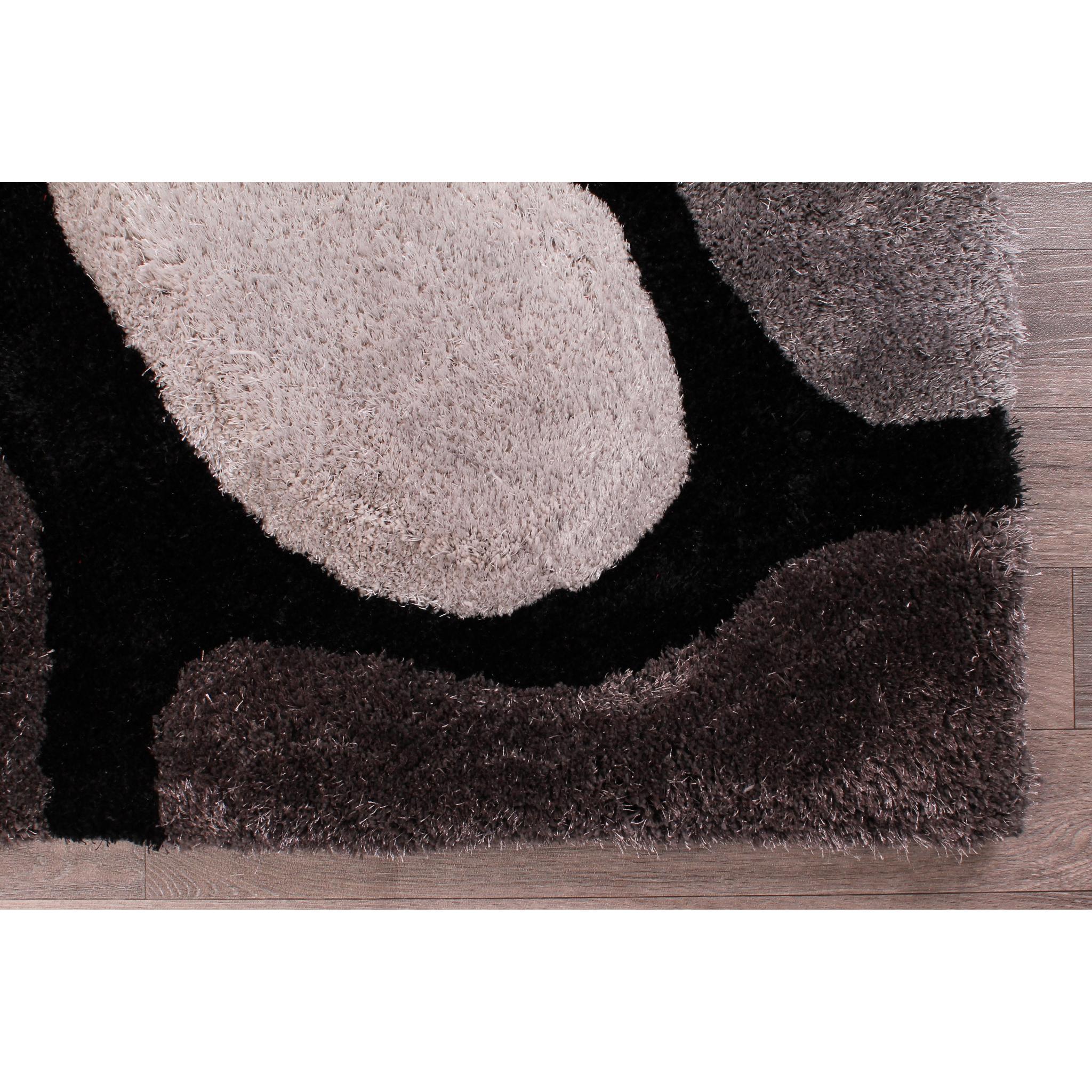 Modern 3D Carved Stepping Stones Soft Silky Shaggy Rug in Black, Red ...