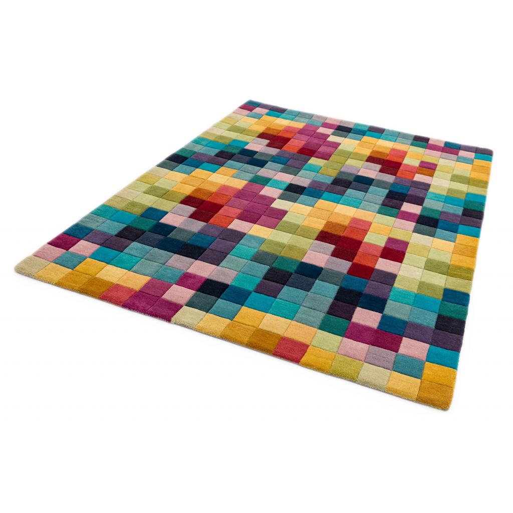 Funk Hand Tufted Wool Bright Multi Coloured Natural Boxes Squares ...