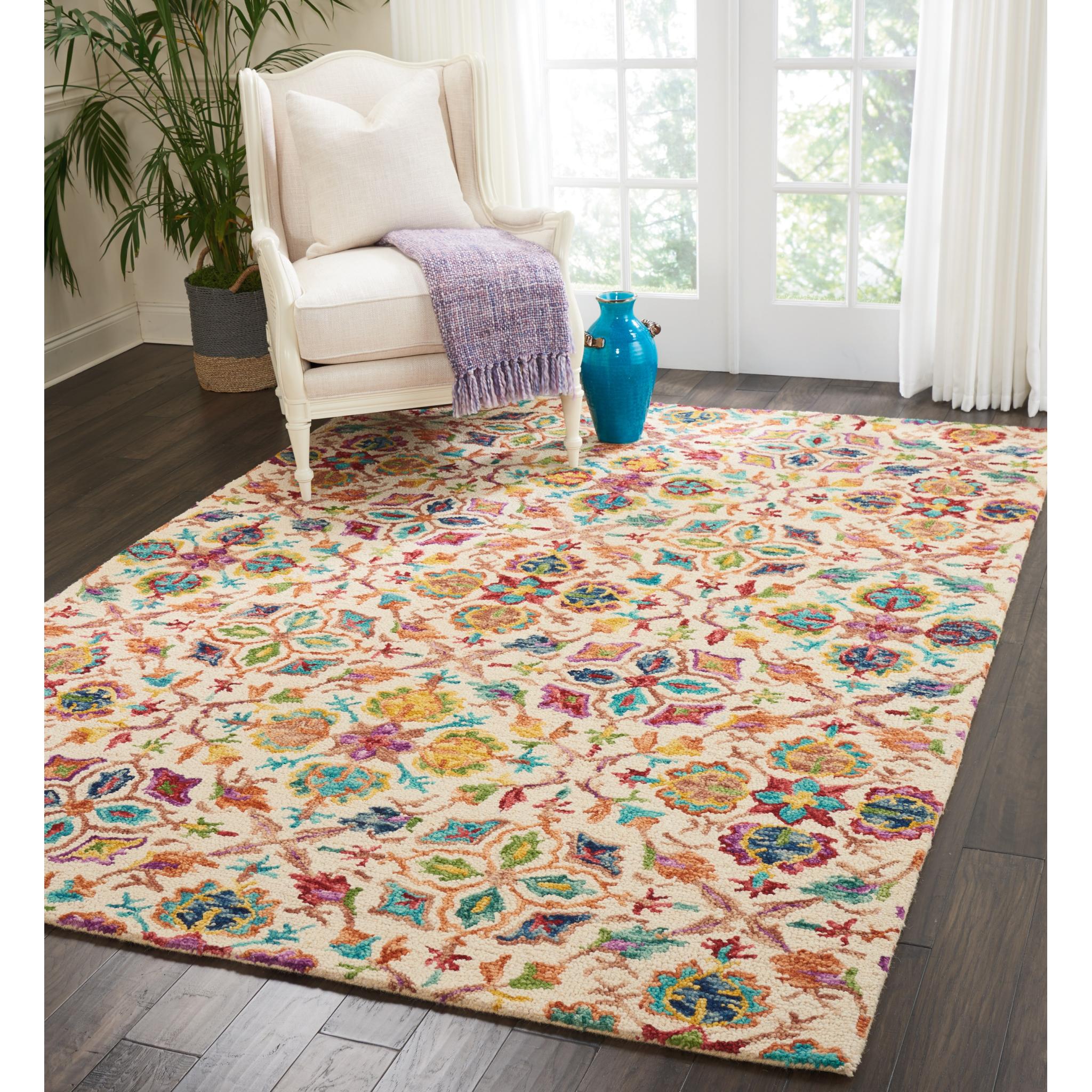 Vibrant Blossom Wool Hand Tufted Floral Rug by Nourison in Multicolours