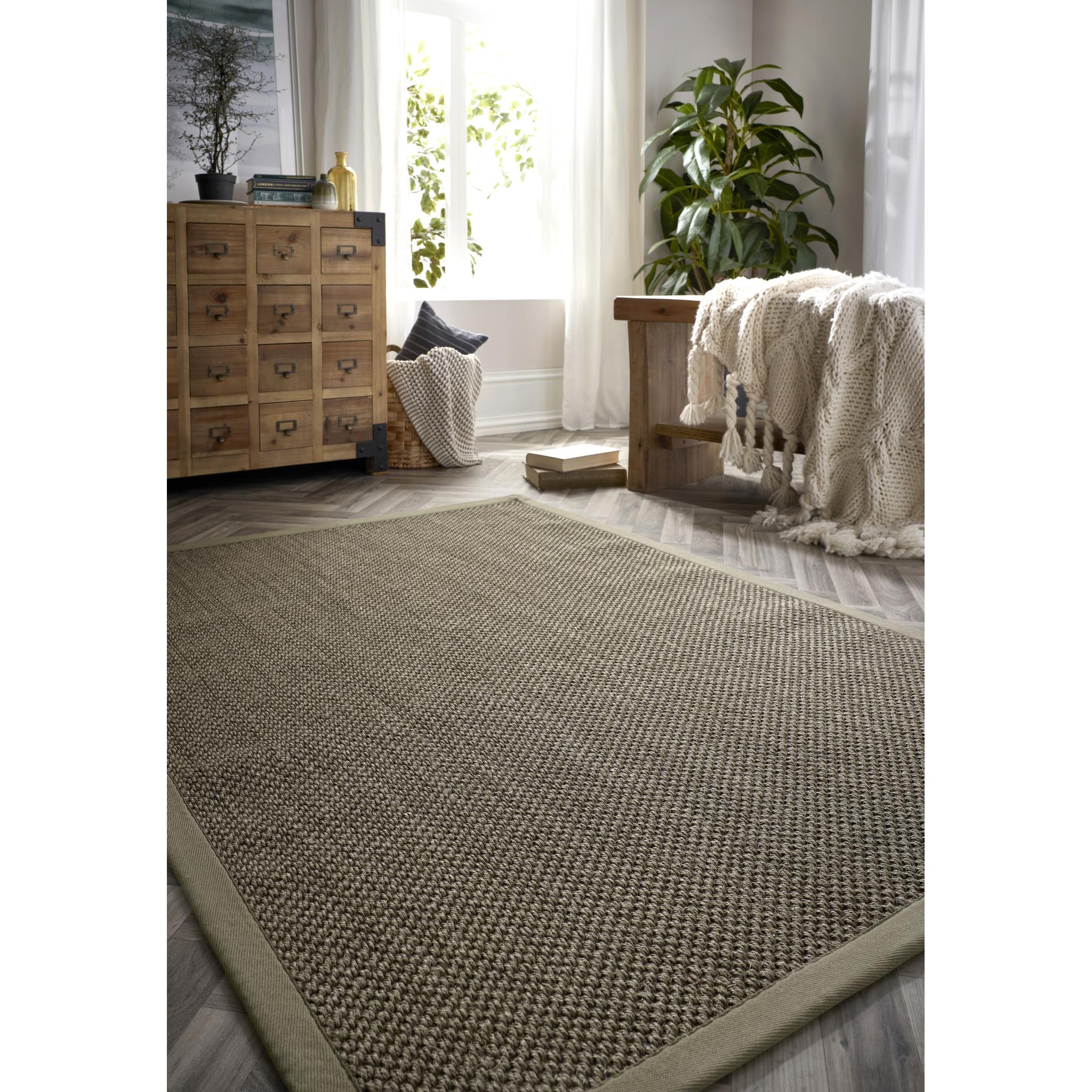 Origins Sisal Border Rug Modern Natural Jute Flatweave Hand Made Rug in Sage Green with Sage ...